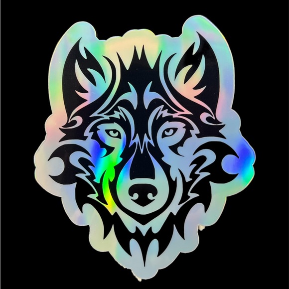 Hand Crafted | Wall Decor | Wolf Face Holographic Waterproof Vinyl ...
